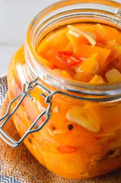 Spicy Pumpkin Pickle Recipe (Refrigerator Pickle) - The Fiery Vegetarian
