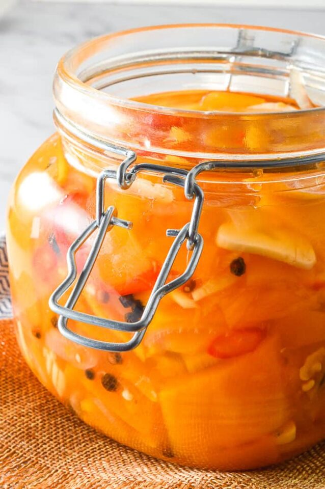 Spicy Pumpkin Pickle Recipe (Refrigerator Pickle) - The Fiery Vegetarian
