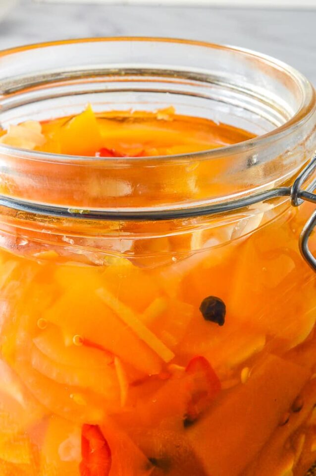 Spicy Pumpkin Pickle Recipe (Refrigerator Pickle) - The Fiery Vegetarian