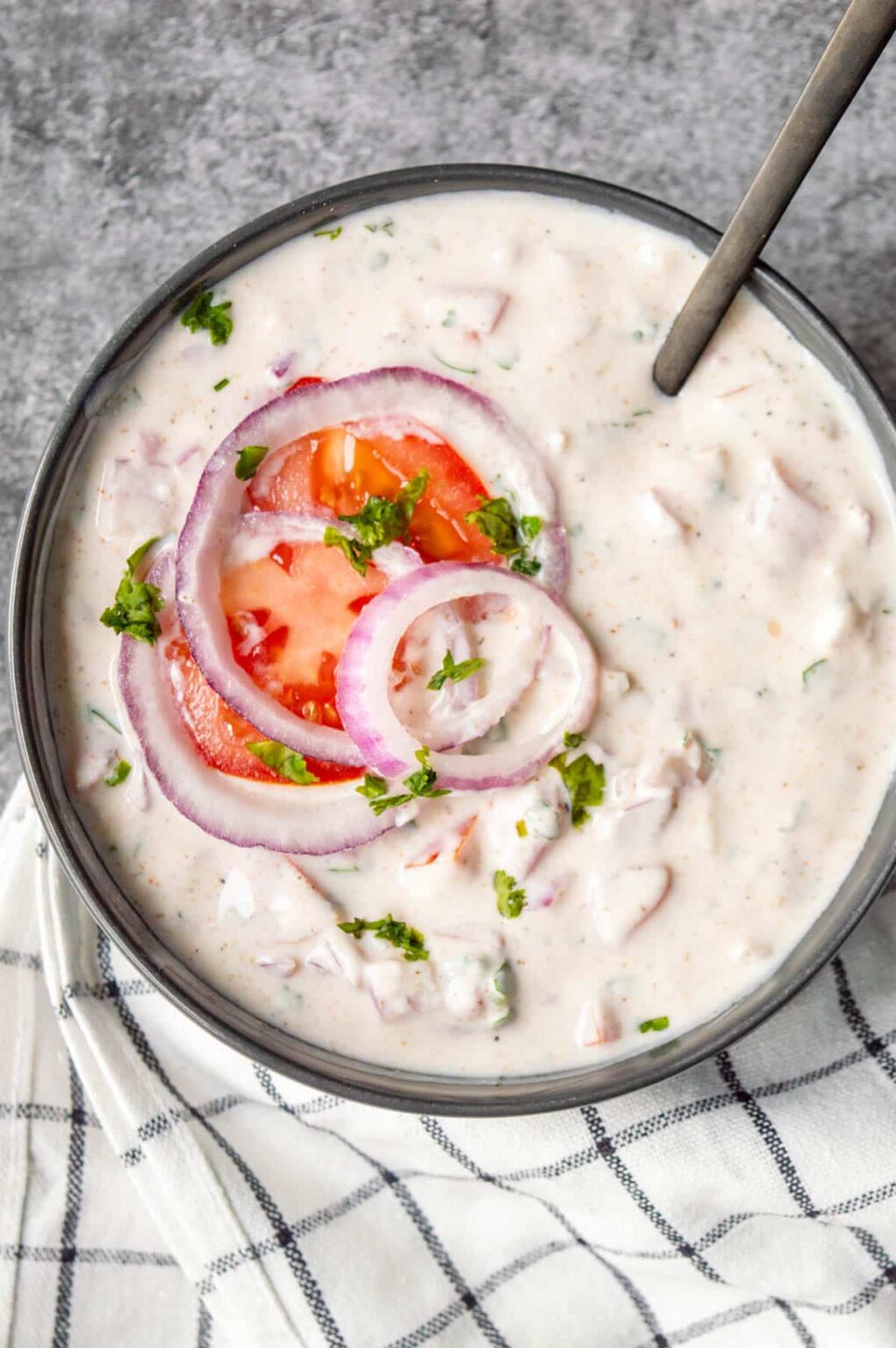 Easy Onion Tomato Raita in 5 minutes! - The Fiery Vegetarian